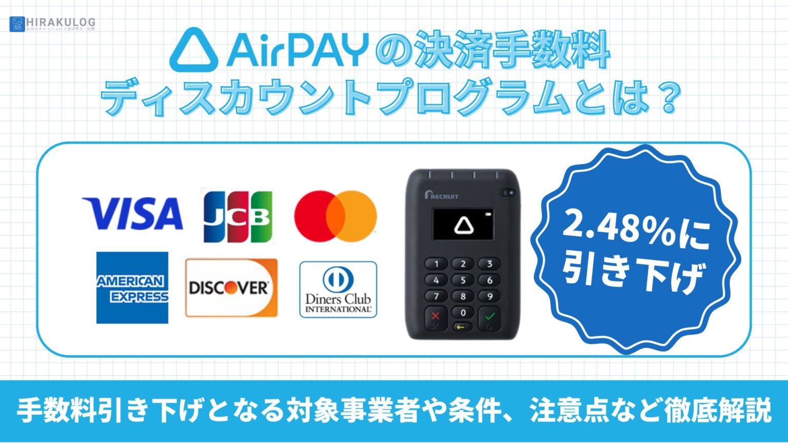 Airペイの決済手数料ディスカウントプログラムとは？手数料引き下げとなる対象事業者や条件、注意点など徹底解説 - HIRAKULOG | ヒラクログ